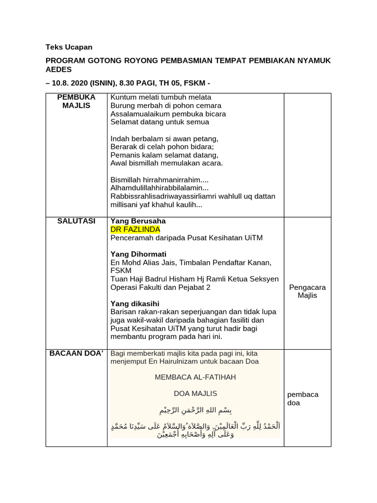Teks Ucapan MC - Program Gotong Royong | PDF