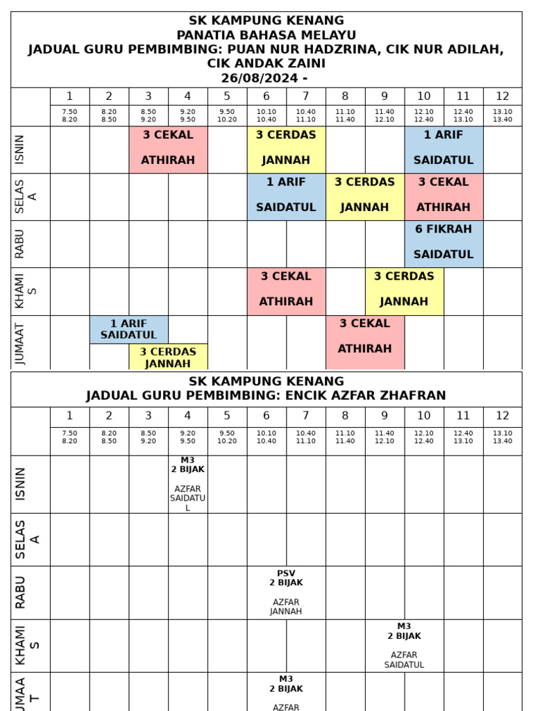 Jadual Guru Pembimbing | PDF