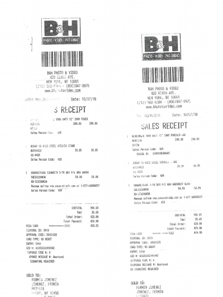 B&H Receipt | PDF