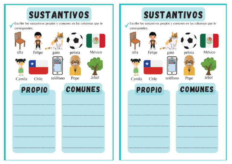 Ficha de Sustantivos Propio-Comunes | PDF
