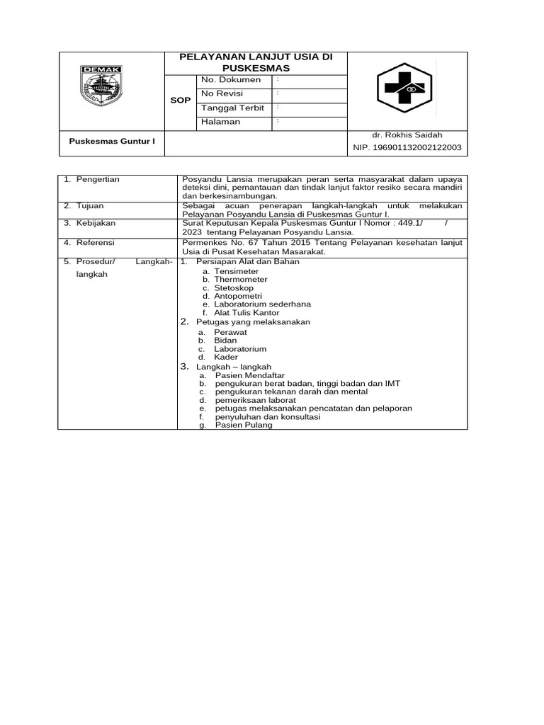 Sop Pelayanan Lansia Dalam Gedung | PDF