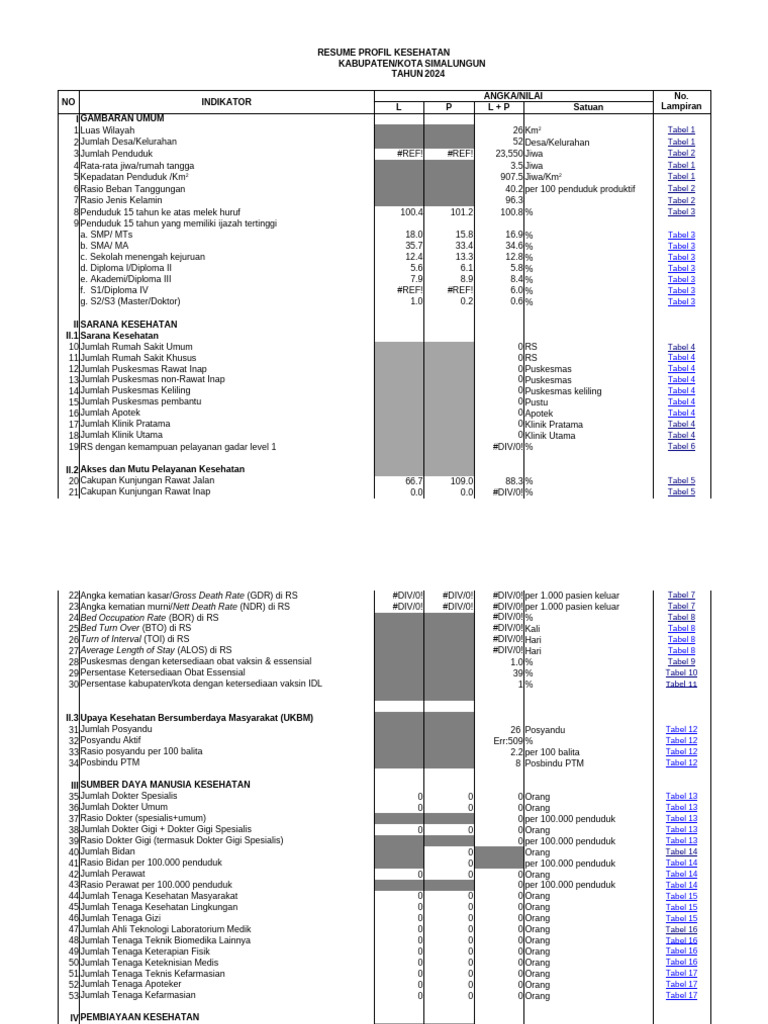 Lampiran Tabel Profil Kes 2024 | PDF