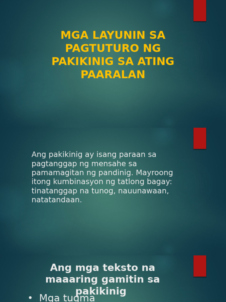 Mga Layunin Sa Pagtuturo NG Pakikinig Sa Ating Paaralan Jenelyn ...