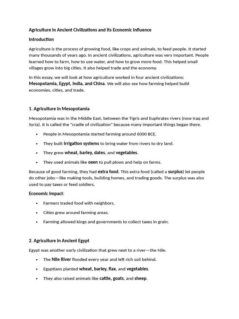 Agriculture in Ancient Civilizations and Its Economic Influence | PDF ...