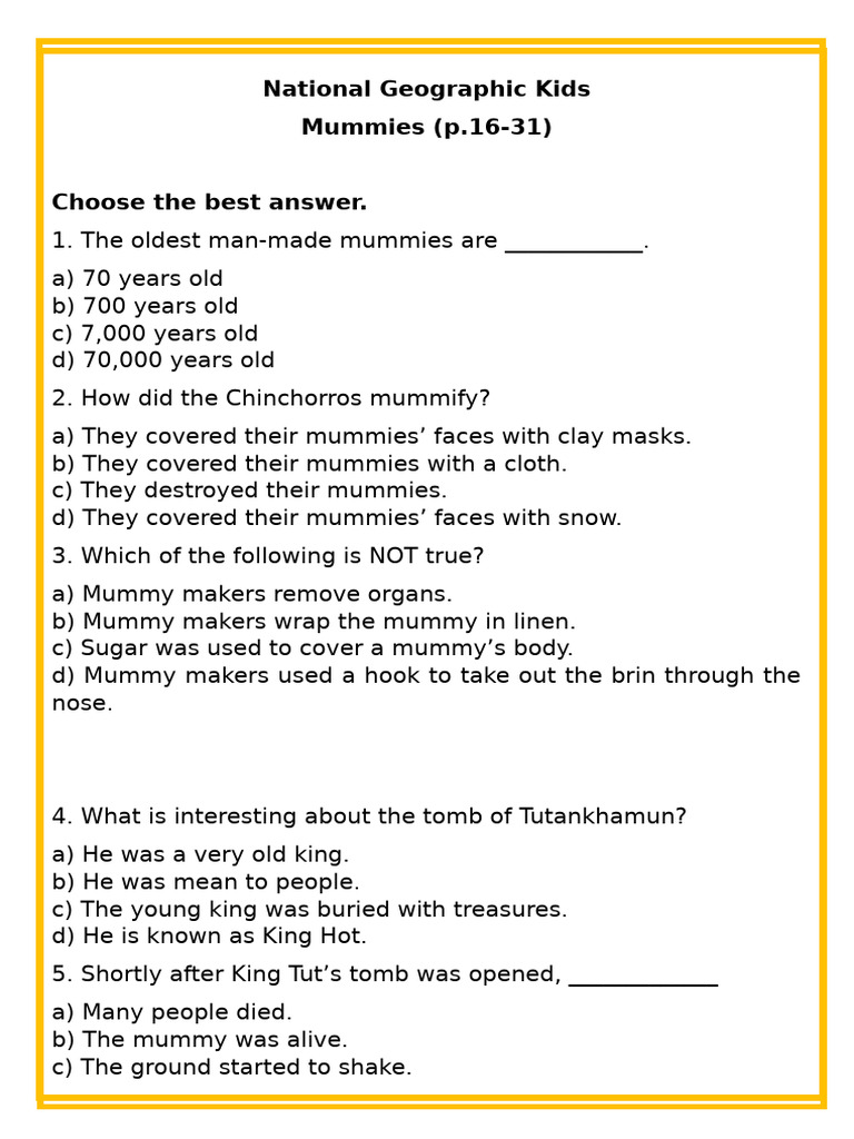 National Geographic Kids Mummies TEST Part 2 | PDF