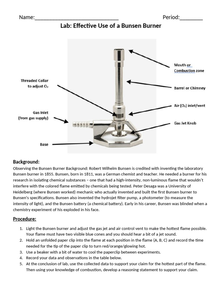 Bunsen Burner Paper Clip Lab 2022 New | PDF