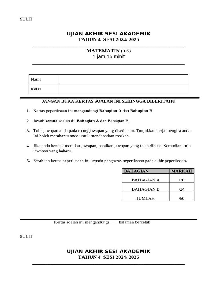 Cover Soalan Uasa 2024 | PDF