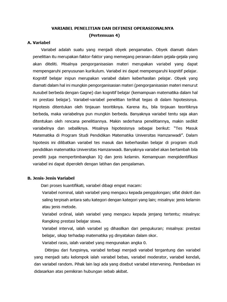 Variabel Penelitian Dan Definisi Operasionalnya | PDF