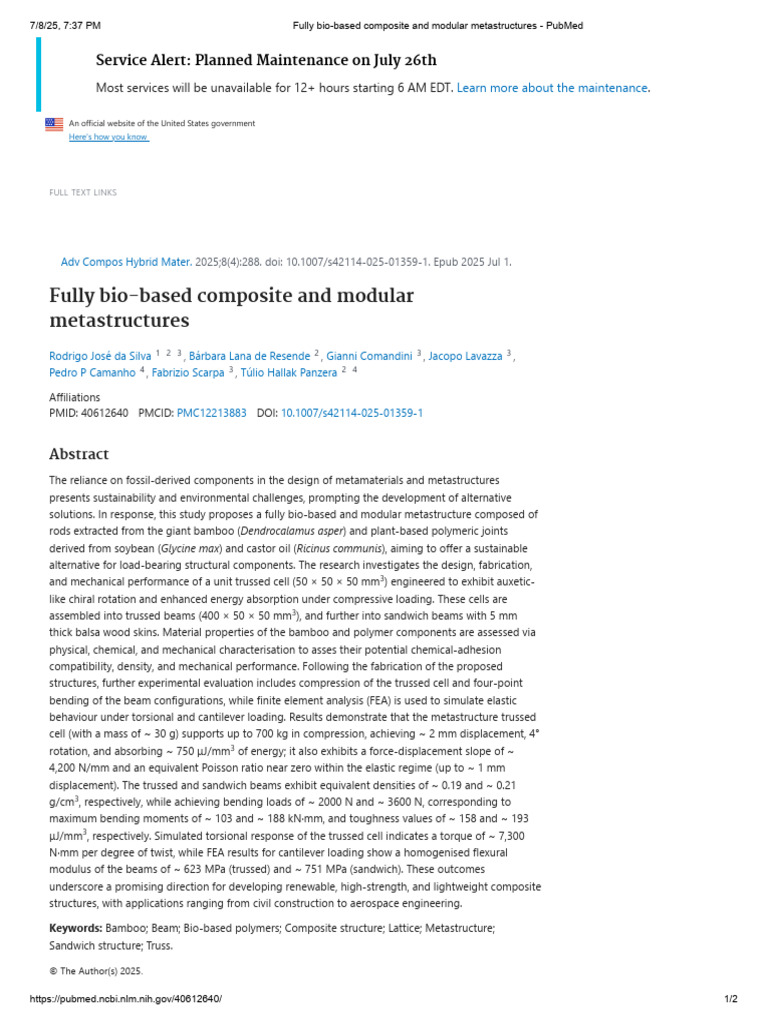 Fully Bio-Based Composite and Modular Metastructures | PDF | Bending | Beam (Structure)