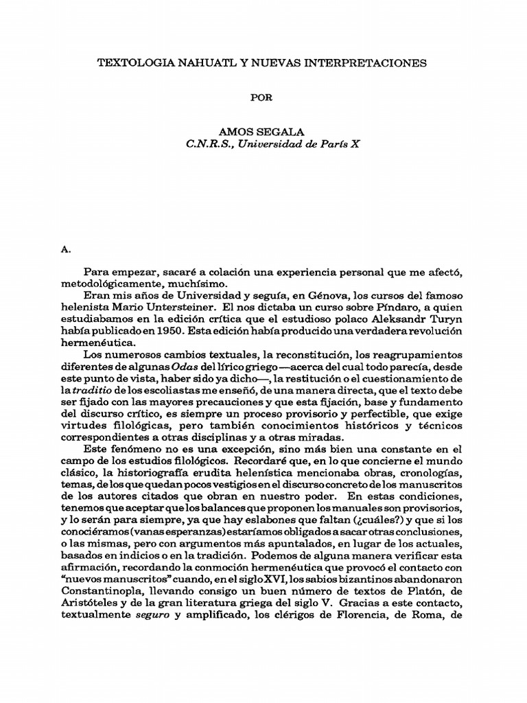 Segala 2023 Textologia Nahuatl y Nuevas Interpretaciones | PDF ...