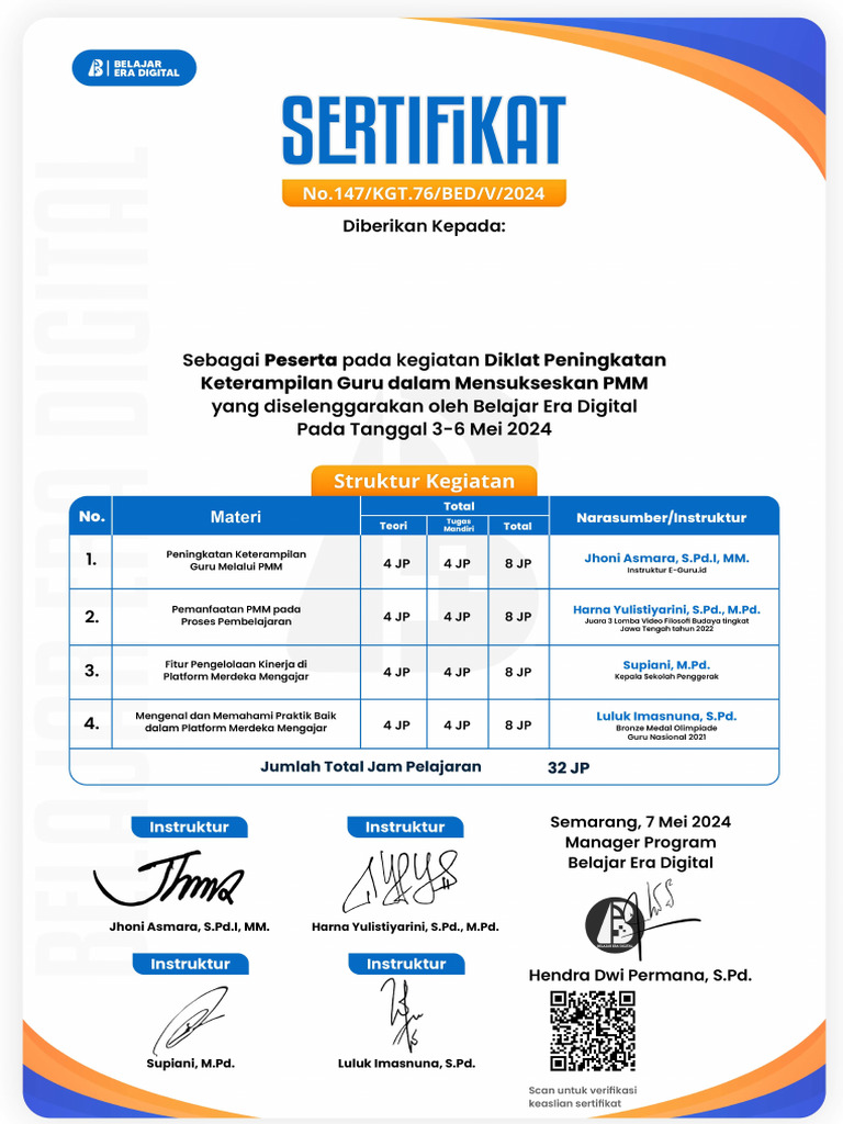 Sertifikat - Regita Vita Cahyani, S.PD, M.PD | PDF