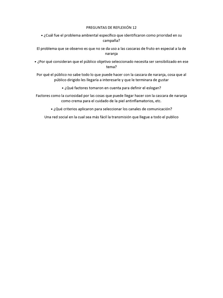 Preguntas de Reflexión 12 | PDF
