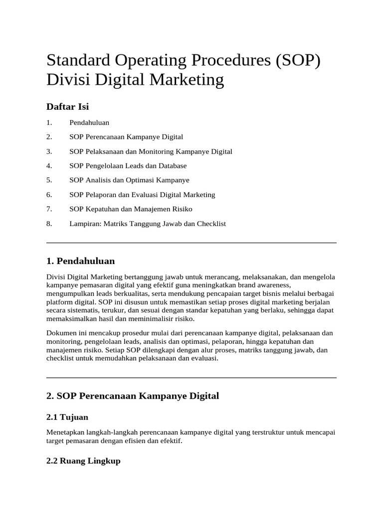Sop Digital Marketing | PDF