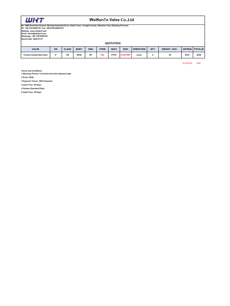 WKT0707-EC251 Quotation | PDF