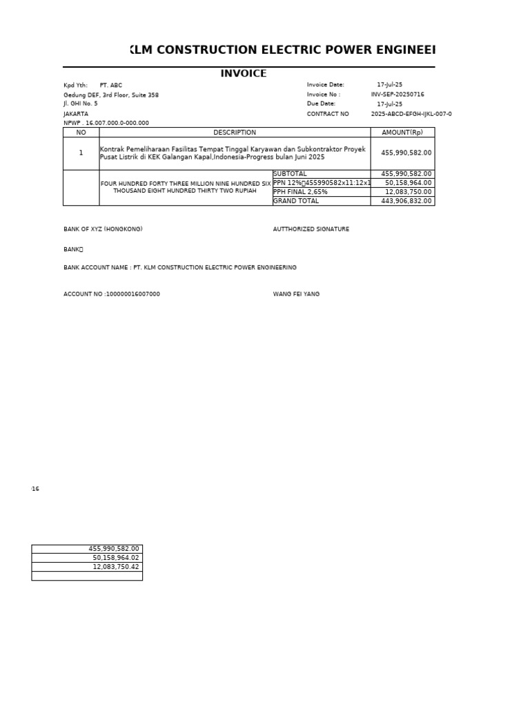 Invoice for PT. ABC - July 2025 | PDF