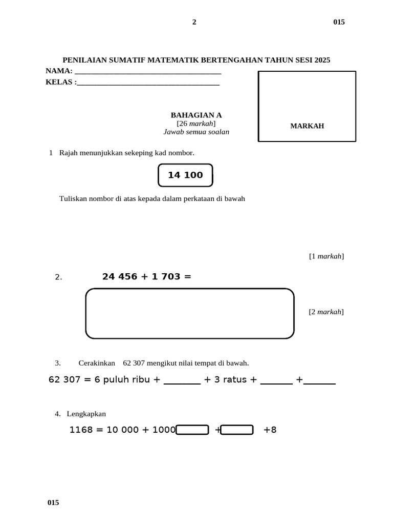 Upsa Matematik Tahun 4 | PDF