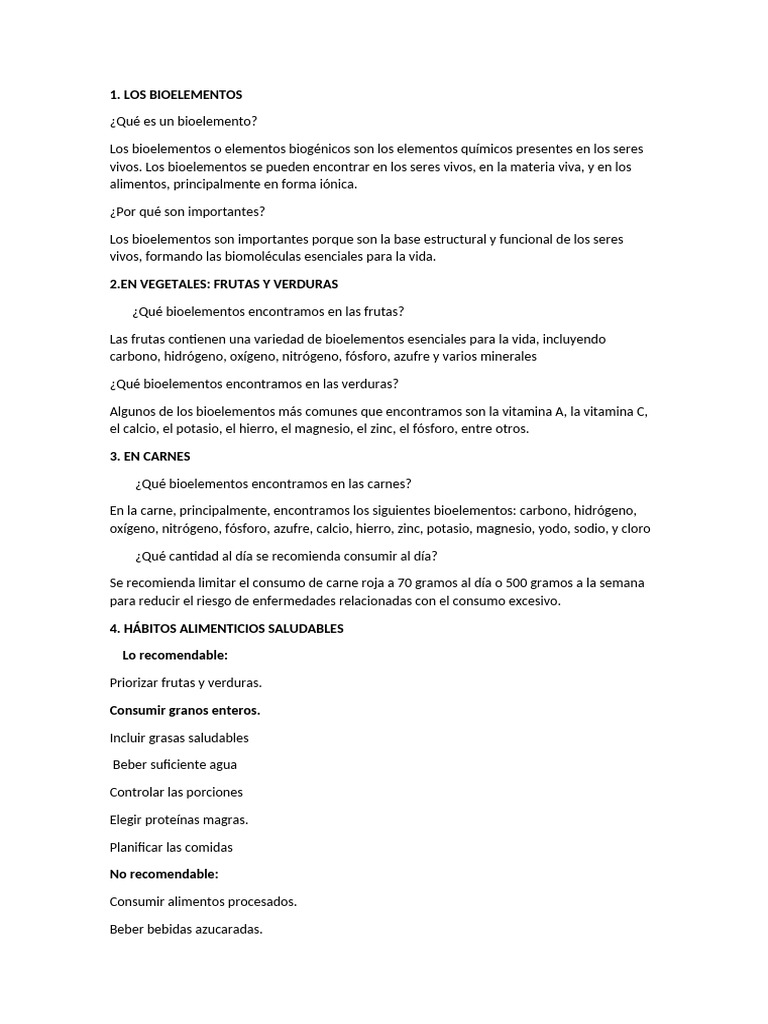 Los Bioelementos en Los Alimentos | PDF | Alimentos | Fruta