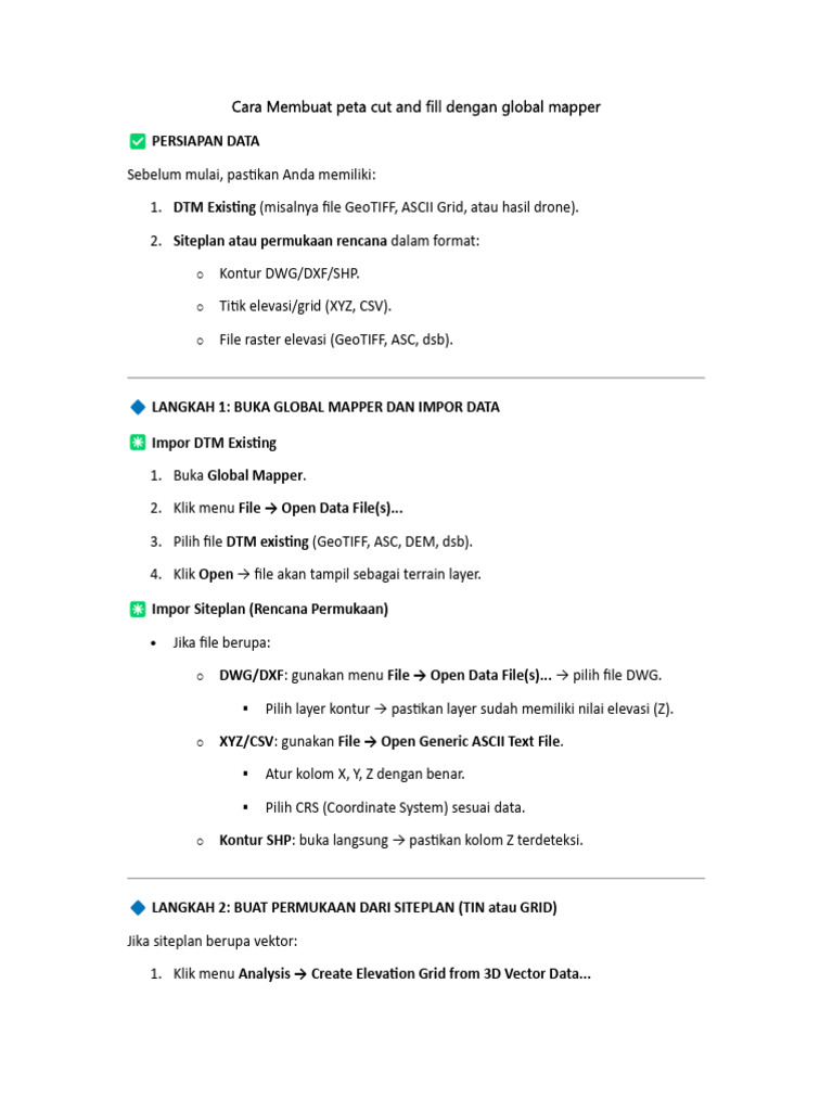 Cara Membuat Peta Cut and Fill Dengan Global Mapper | PDF