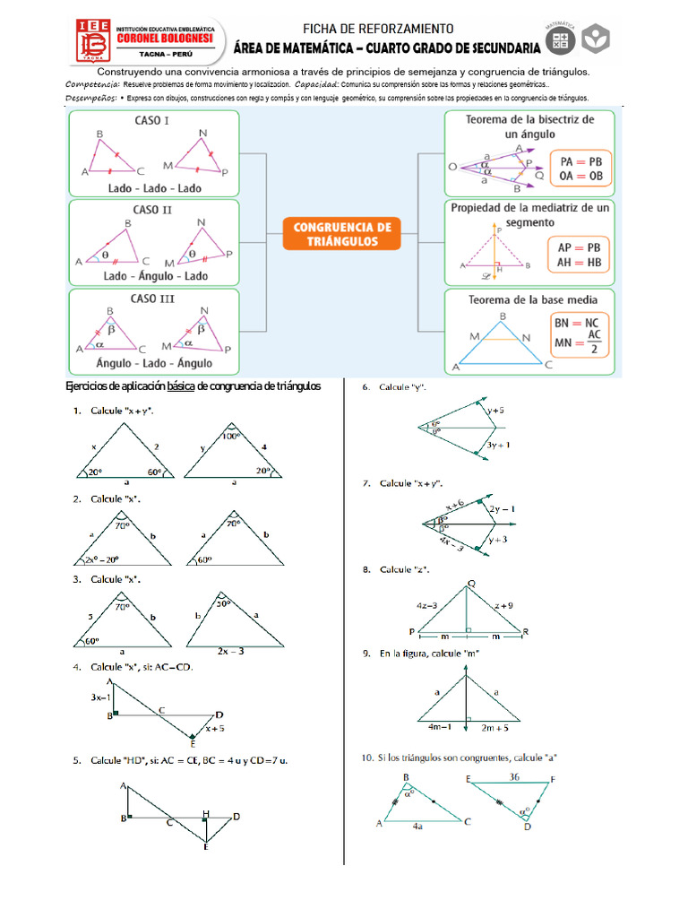 FICHA 08. 2do Bim Congruencia y Semejanza de Triangulos Ok | PDF