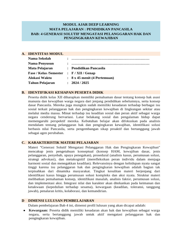 Modul Bab 4 Generasi Solutif Mengatasi Pelanggaran Hak Dan Pengingkaran Kewajiban | PDF