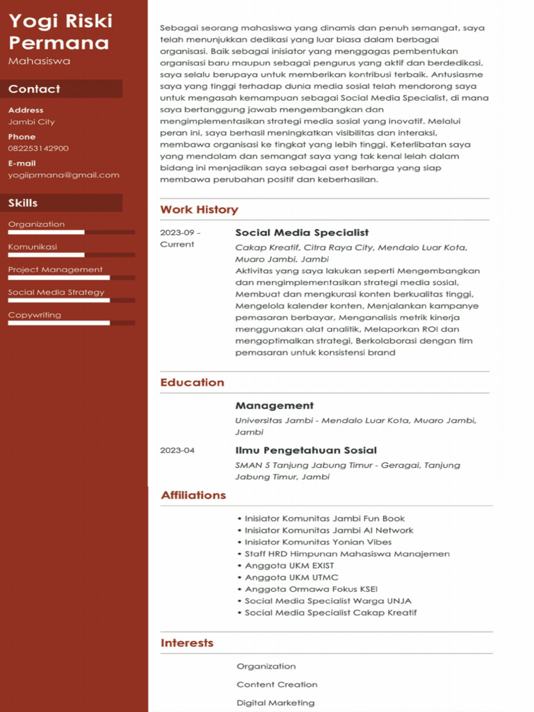 CV - Yogi Riski Permana - Jambi | PDF