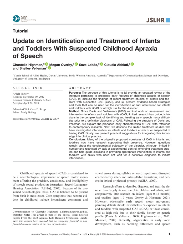 2023 Highman - Update Identification Treatment Infants | PDF | Syllable ...