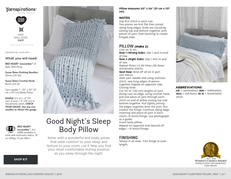 Crochet Pattern Body Pillow RHK0520-015305M | PDF | Knitting | Crochet