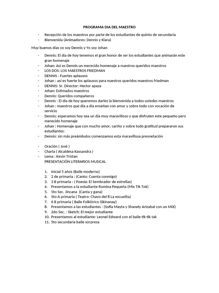 Programa Dia Del Maestro | PDF