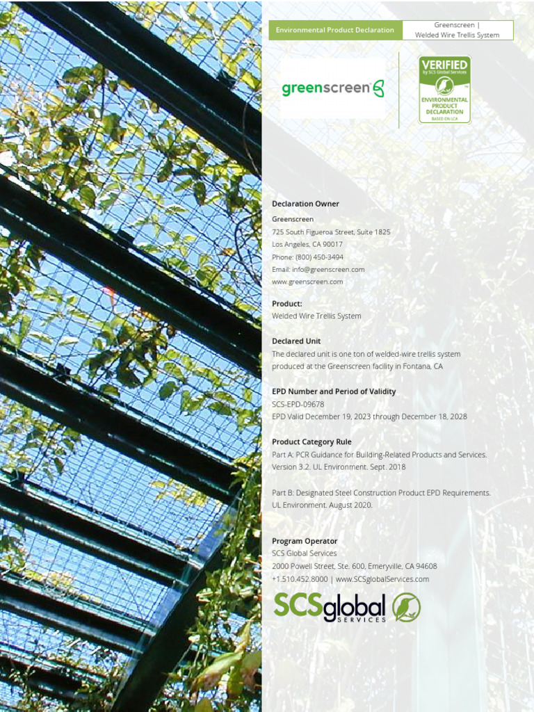 Greenscreen Welded Wire Trellis EPD | PDF | Life Cycle Assessment | Waste