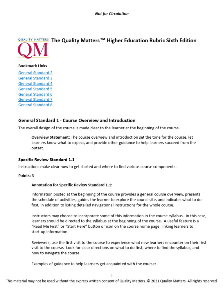 Quality Matters Rubric Overview | PDF | Educational Assessment | Learning