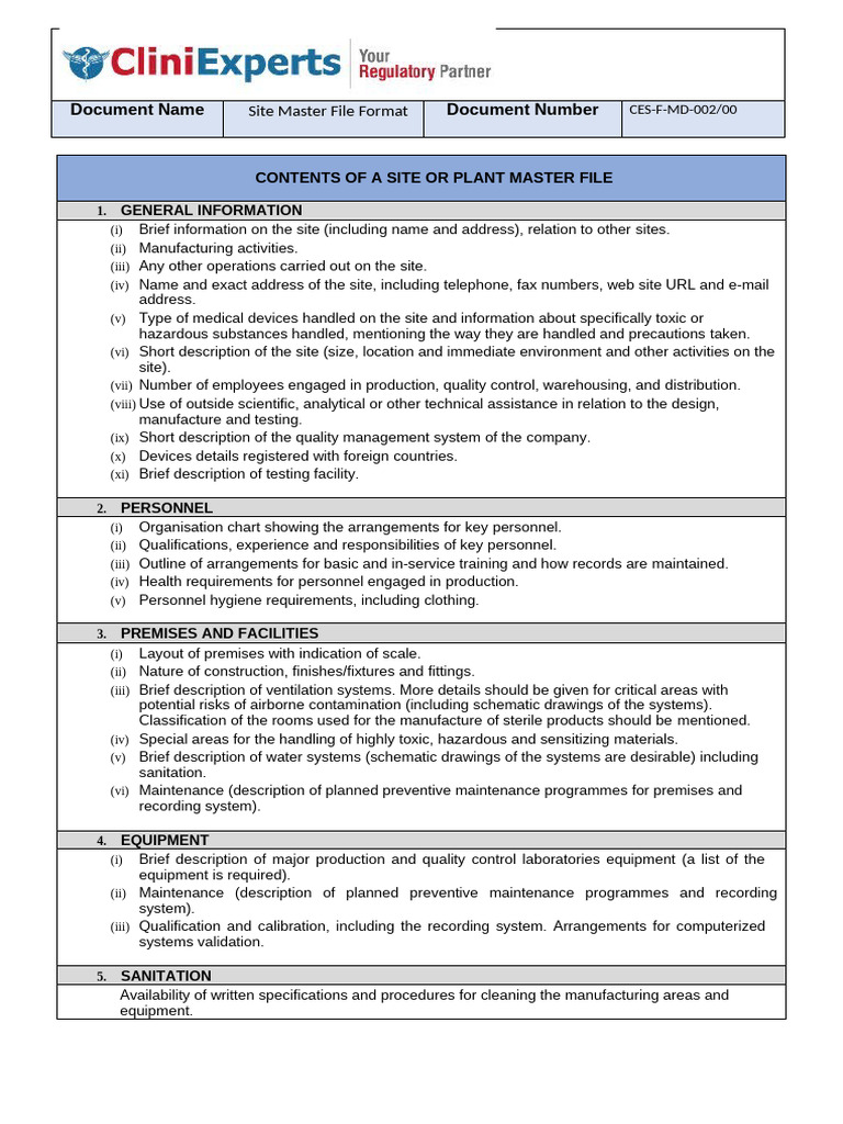 Site Master File Format Guide | PDF | Medical Device | Sterilization ...