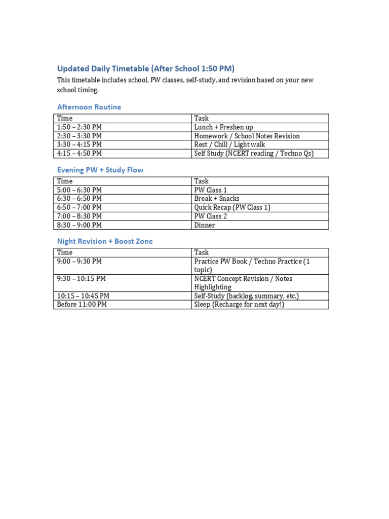 Updated Daily Timetable New | PDF