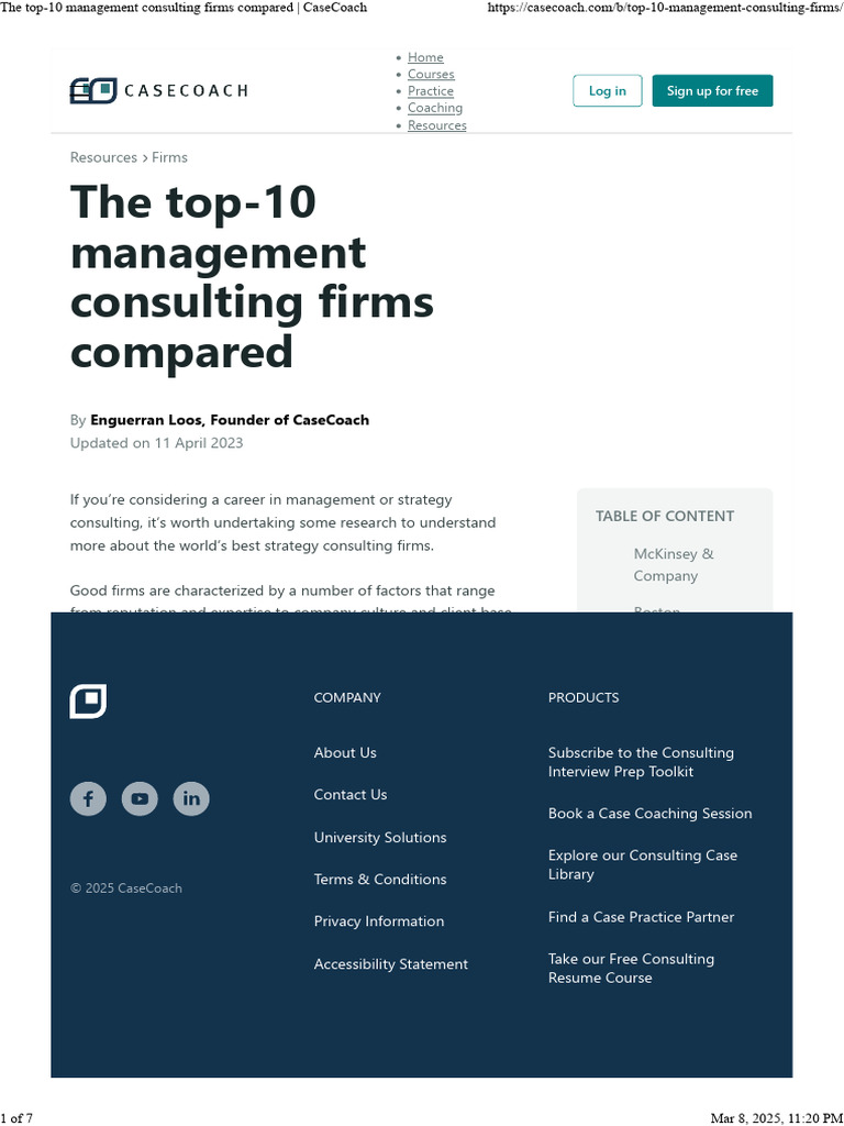 The Top-10 Management Consulting Firms Compared - CaseCoach | PDF | Mc ...