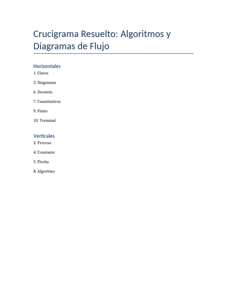 Crucigrama Algoritmos Diagrama Flujo | PDF