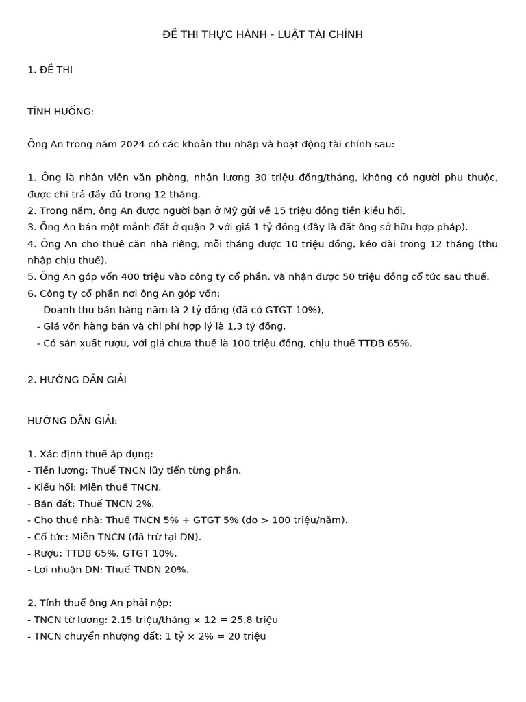 De Thi Thuc Hanh Luat Tai Chinh Tong Hop | PDF