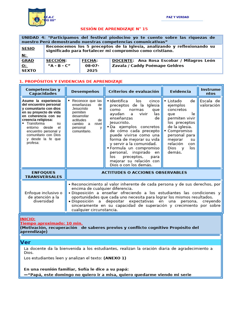 Reconocimiento de los 5 Preceptos de la Iglesia | PDF | Iglesia ...