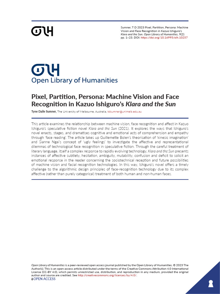 Pixel, Partition, Persona Machine Vision and Face Recognition in Klara and The Sun | PDF ...