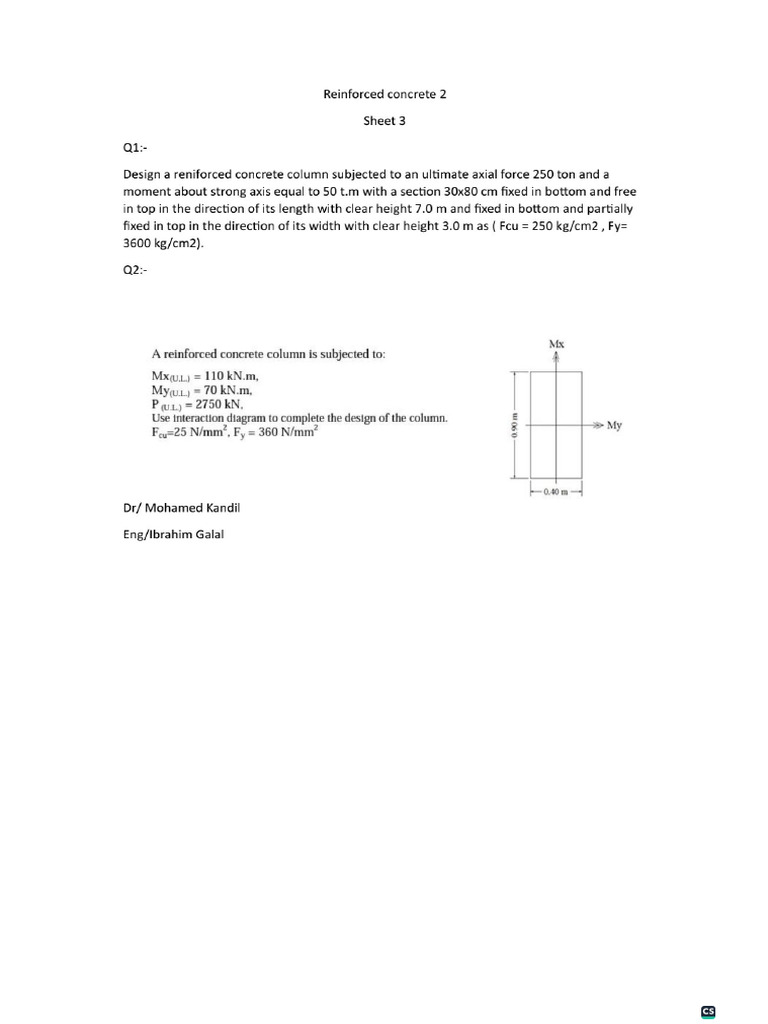 Sheet 3 Long Col .. Biaxial Moment .. and Solution | PDF