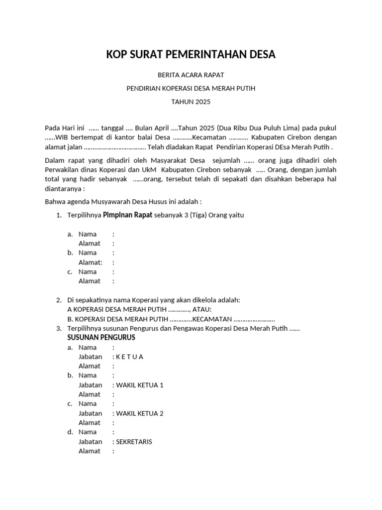 Berita Acara Rapat Pendirian Kopdes MP Kabupaten Cirebon | PDF