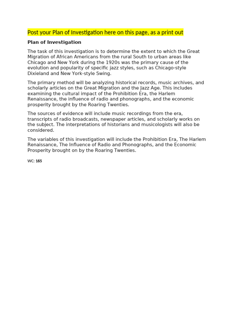 Post Your Plan of Investigation Here On This Page | PDF