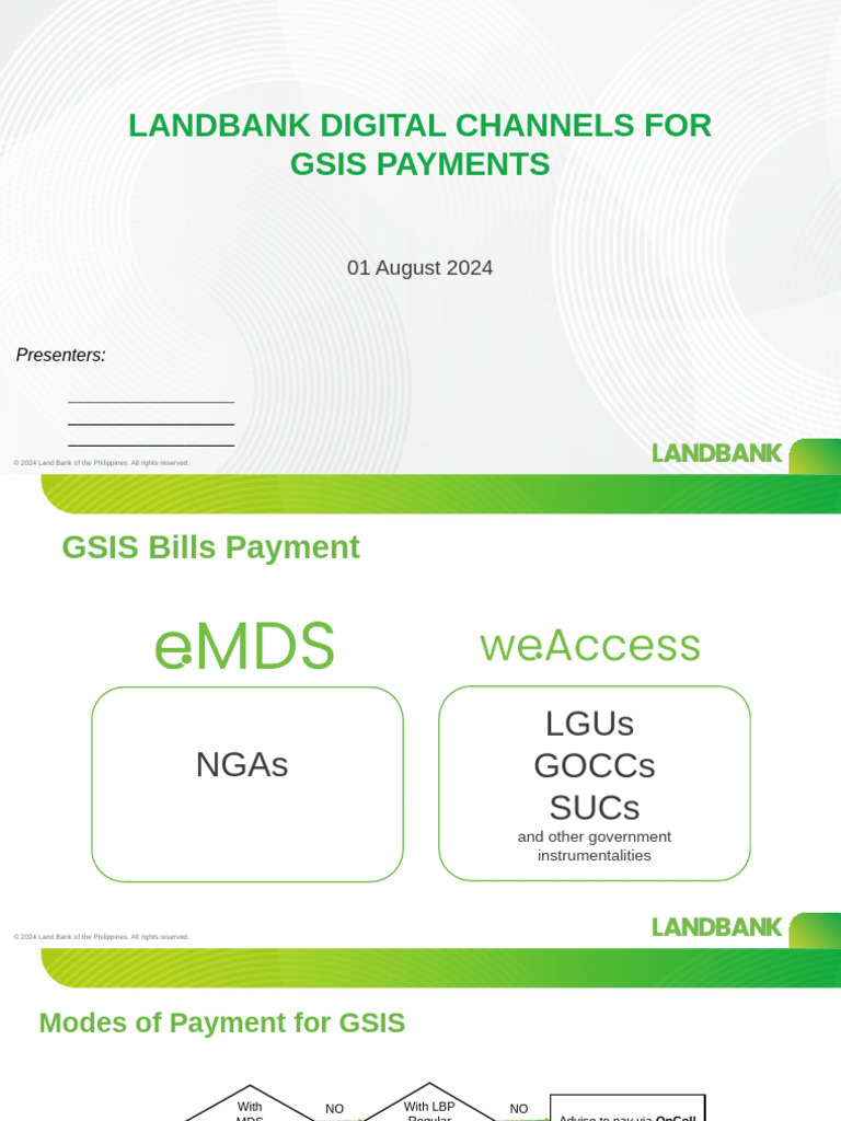 Digital Channels For GSIS Payment 31july24 | PDF | Banks | Cheque
