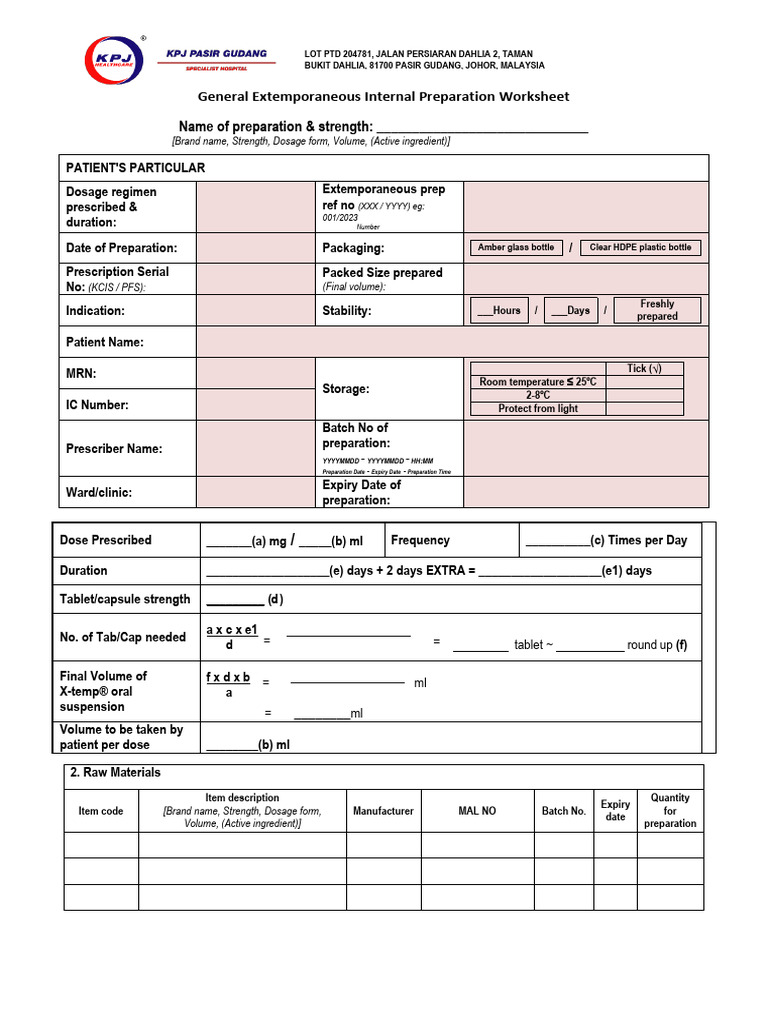 Extemporaneous Preparation Worksheet | PDF | Tablet (Pharmacy) | Drugs