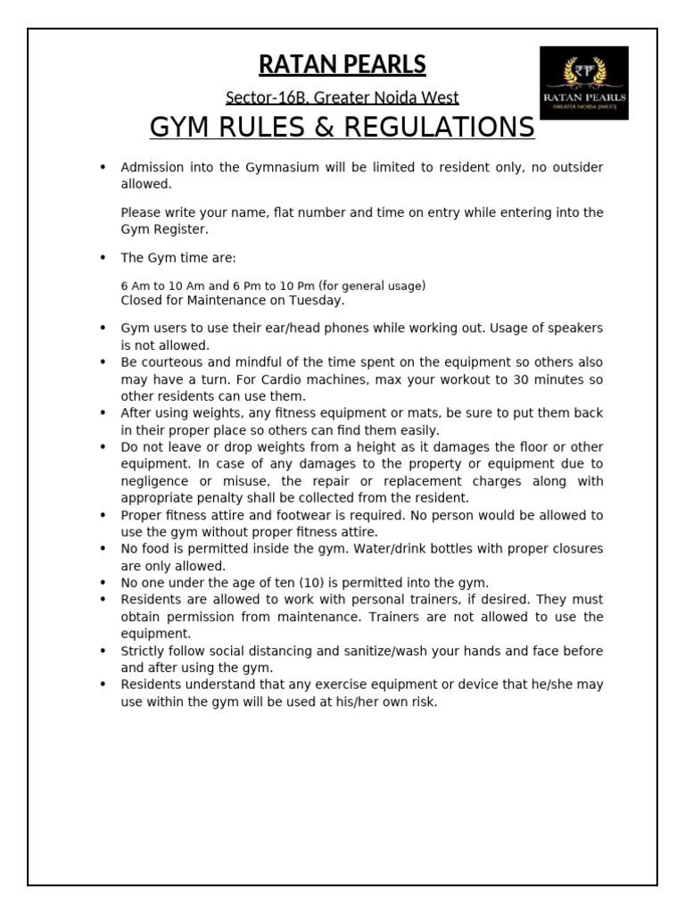 GYM Rule & Regulation | PDF
