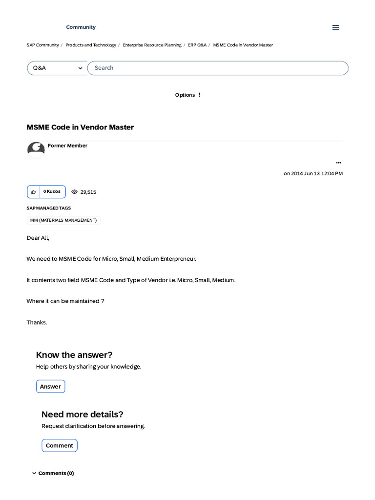 MSME Code in Vendor Master - SAP Community | PDF | Small And Medium ...