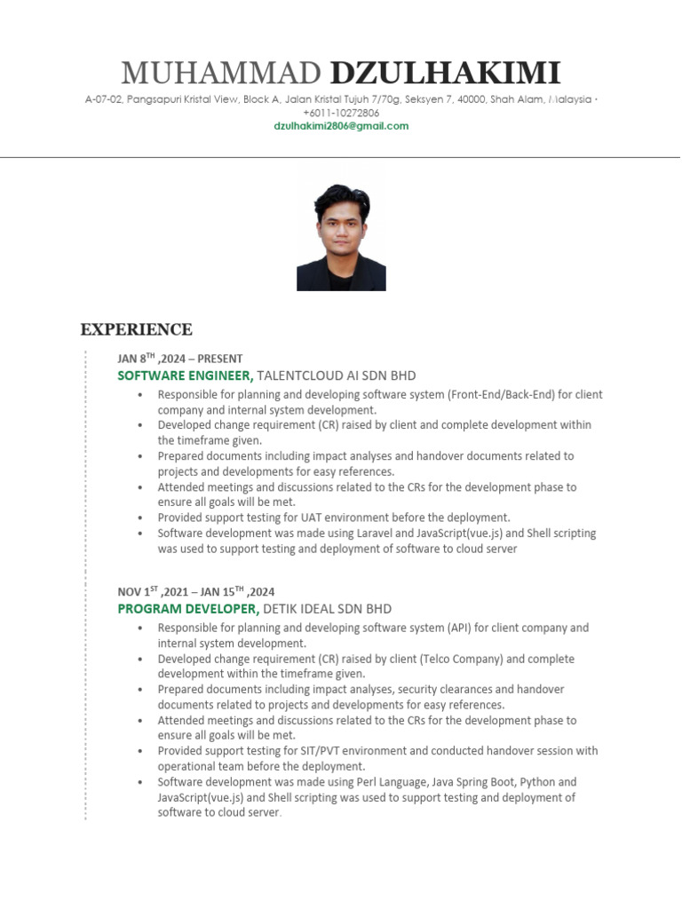 Muhammad Dzulhakimi Software Engineer | PDF | Computer Programming | Scripting Language