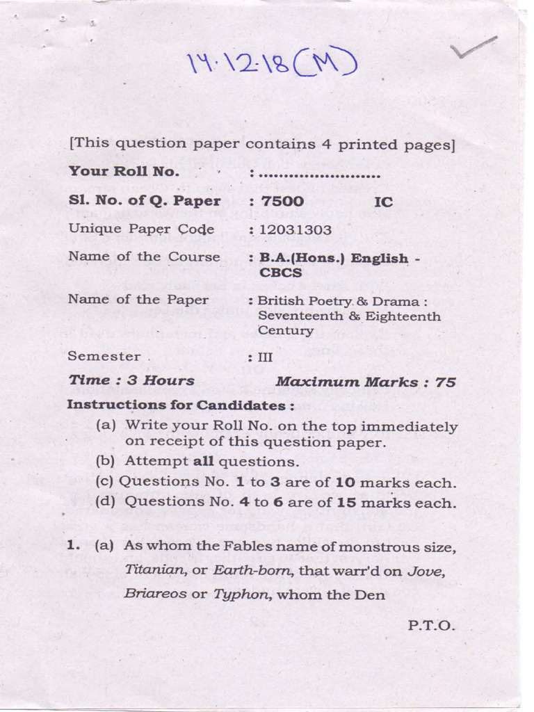 British Poetry & Drama-17th & 18th Century | PDF