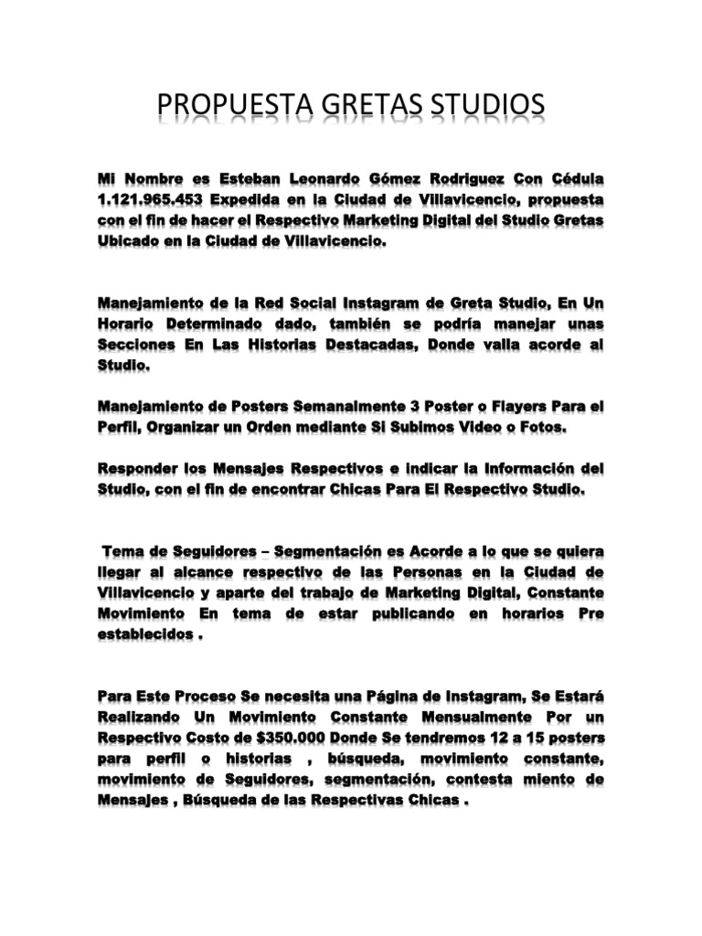 Propuesta Gretas Studios | PDF