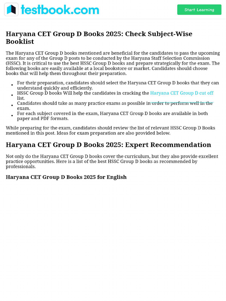 Haryana CET Group D Books 2025 - Check Subject-Wise Booklist | PDF