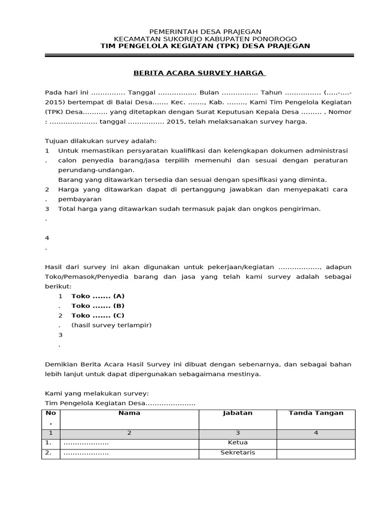 Survey Harga Barang Desa Prajegan 2015 | PDF