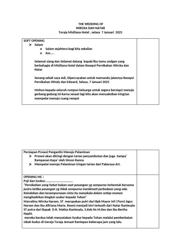 Resepsi Pernikahan Wirka dan Natar | PDF